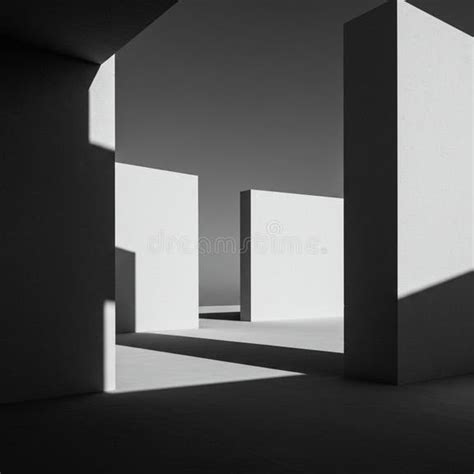 Geometric Scene Featuring Large White Rectangular Structures Casting