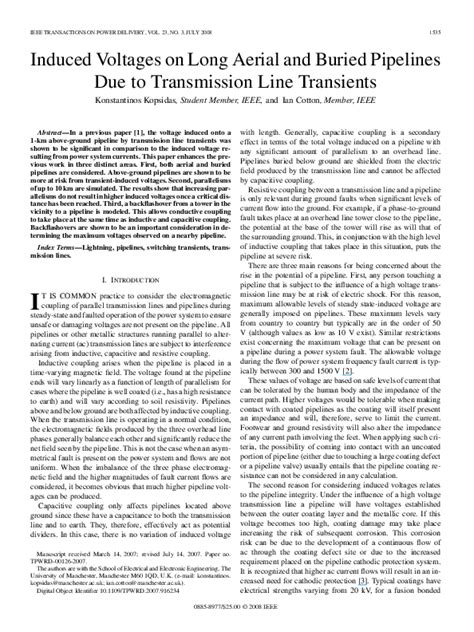 Pdf Induced Voltages On Long Aerial And Buried Pipelines Due To Transmission Line Transients