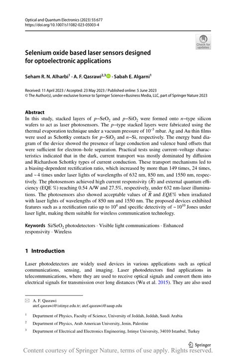 Selenium Oxide Based Laser Sensors Designed For Optoelectronic Applications Request Pdf