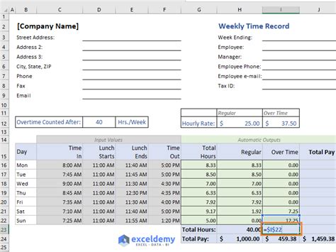 Excel formula to calculate hours worked and overtime [with template] | Excel formula, Microsoft ...