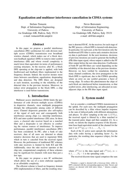Pdf Equalization And Multiuser Interference Cancellation In Cdma Systems