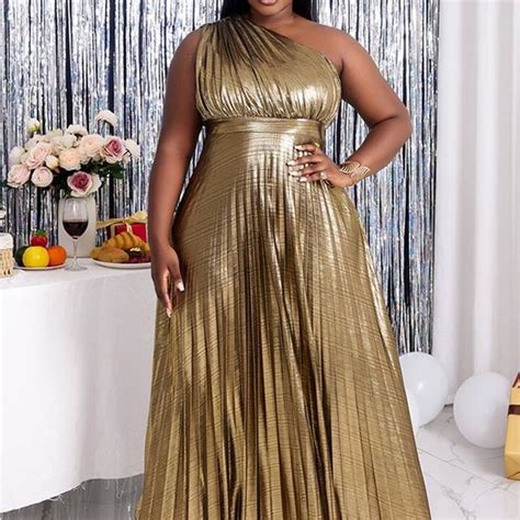 Dresses Plus Size Gold Metallic Party Formal Evening Holidays Dress