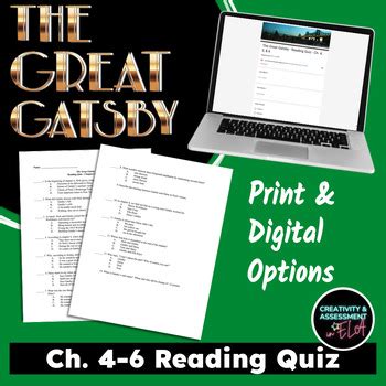The Great Gatsby Chapters 4-6 Reading Quiz | Print & Digital Google Forms™