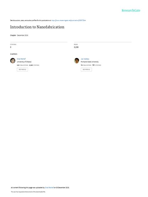 Introduction To Nanofabrication December 2018 Pdf Photolithography Atomic Force Microscopy