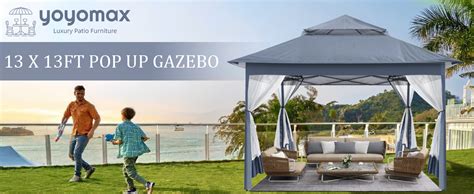 Yoyomax 13x13 Outdoor Pop Up Gazebo With Netting Portable Gazebo Waterproof Patio