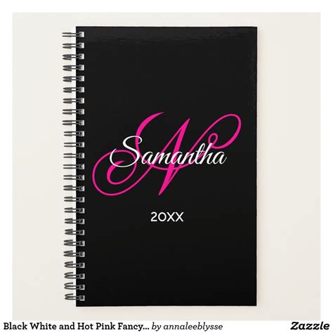 Black White And Hot Pink Fancy Script Monogram Planner Monogram