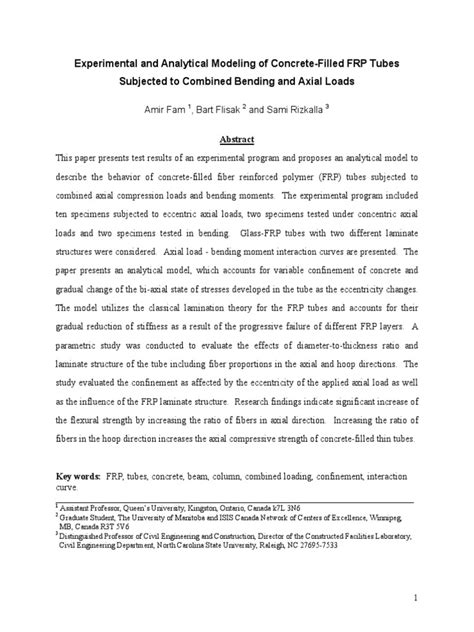 Experimental And Analytical Modeling Of Concrete Filled Frp Tubes Pdf