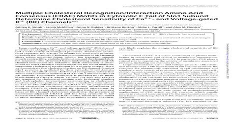 pdf multiple cholesterol recognition interaction amino acid consensus
