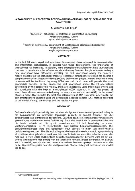 Pdf A Two Phased Multi Criteria Decision Making Approach For Selecting The Best Smartphone