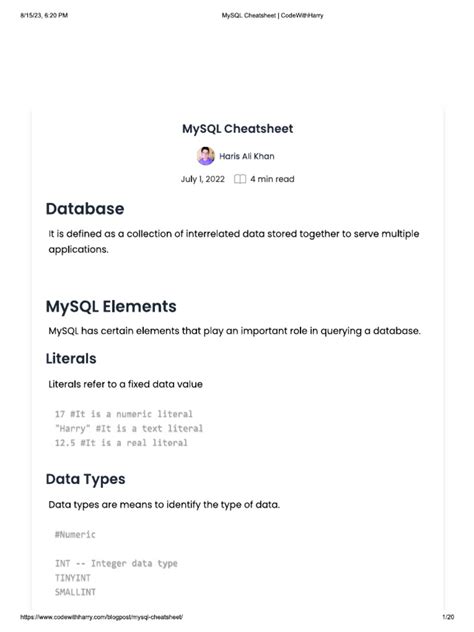 mysql cheat sheet pdf