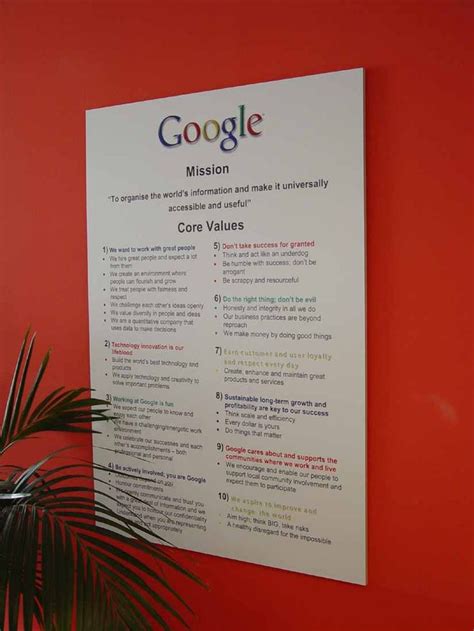 Google Mission Statement And Core Values Display
