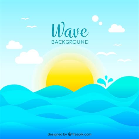 태양과 파도와 멋진 배경 무료 벡터