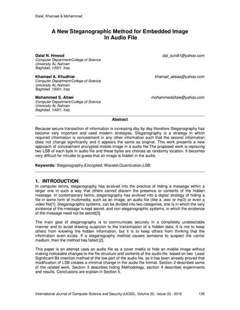 A New Steganographic Method For Embedded Image In Audio File Pdf