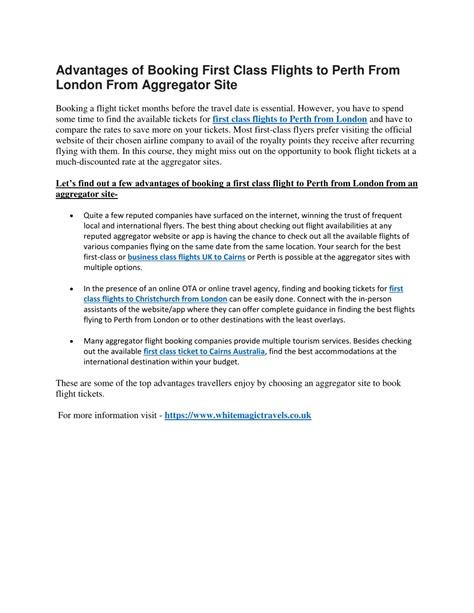 Ppt Advantages Of Booking First Class Flights To Perth From London