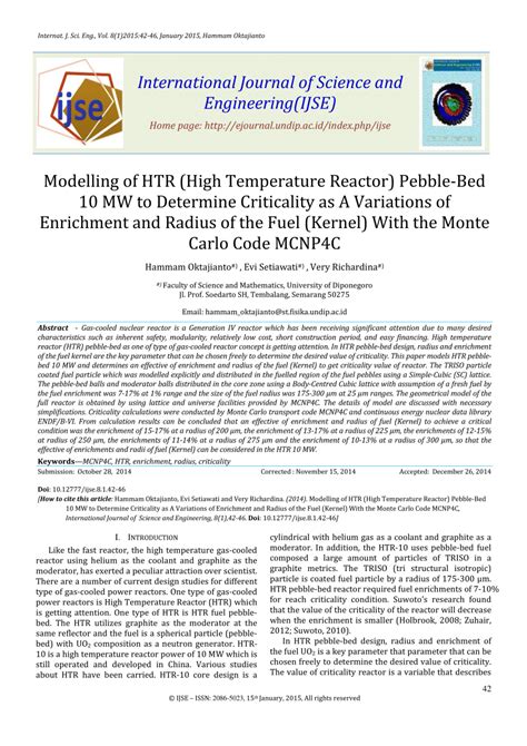 Pdf Modelling Of Htr High Temperature Reactor Pebble Bed 10 Mw To