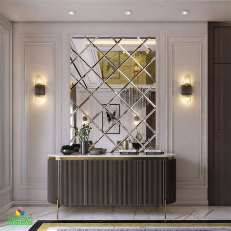 Beveled Mirror Wall Decorative Mirror Panels Green Glass Designer