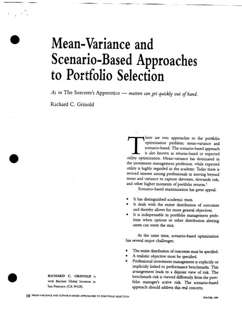 Pdf Mean Variance And Scenario Based Approaches To Portfolio Selection