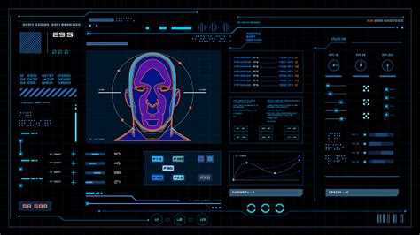 미래 사용자 인터페이스 정보 기술 가상 생물 의학 홀로그램 인간의 머리 스캔 진단 배경 컴퓨터 데스크톱 화면에 대 한 데이터 홀로그램에 대한 스톡 벡터 아트 및 기타 이미지