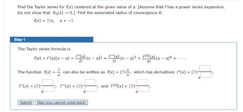 solved find the taylor series for f x centered at the given