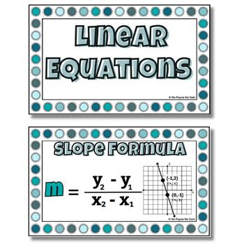 Linear Equations Poster Set By No Payne No Gain TPT