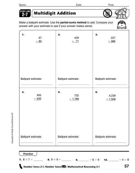 Homework Monday September Th Partial Sums Addition