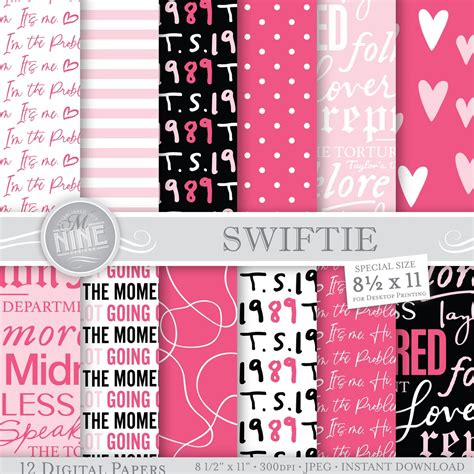 Swiftie Digital Paper Patterns Pink Taylor Swift Party Instant Download 8 1 2 X 11 Printable