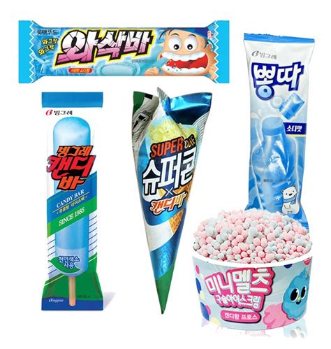 하늘색 아이스크림 5종 17개 소다 아이스크림 와삭바 슈퍼콘 캔디바 뽕따 소다 맛 아이스크림 미니멜츠 캔디 티몬