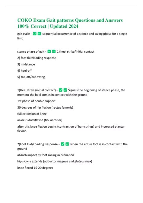 Coko Exam Gait Patterns Questions And Answers 100 Correct Updated 2024 Coko Stuvia Us
