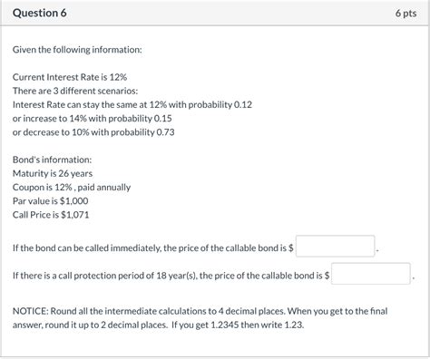Solved Question 6 6 Pts Given The Following Information Chegg Com