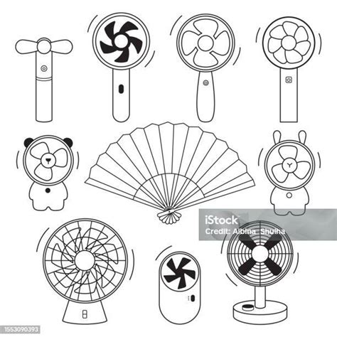 손과 테이블 전기 작은 팬 세트 흰색 배경에 격리된 검은색 선 선풍기 개인 장식품에 대한 스톡 벡터 아트 및 기타 이미지 선풍기 개인 장식품 선풍기 전기 설비 유동성