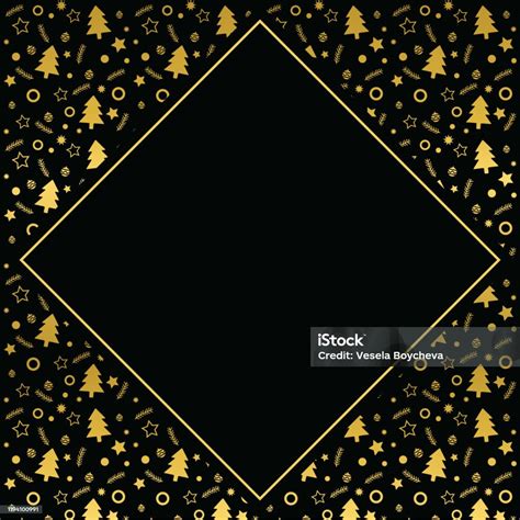 텍스트의 빈 공간이 있는 프레임입니다 Xmas 장난감 나무와 별의 국경 크리스마스와 새해 인사말 카드 배너 초대 포장 디자인 일러스트 패턴에 대한 벡터 0명에 대한 스톡