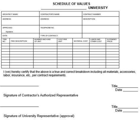Simple Schedule Of Values Templates Excel Word Best Collections