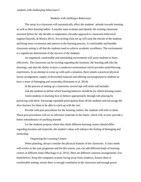 Classroom Environment For Students With Challenging Behaviours