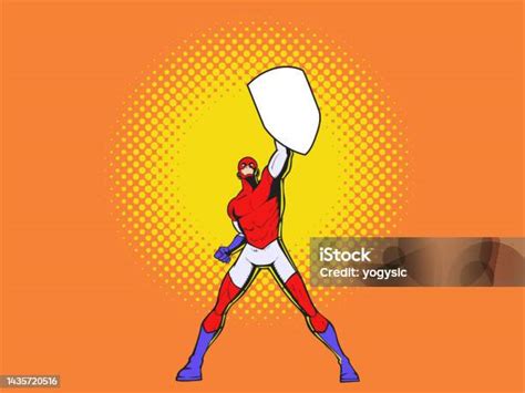 벡터 레트로 팝 아트 스타일 마스크 슈퍼 히어로 방패 스톡 일러스트 리프트 1960 1969 년에 대한 스톡 벡터 아트 및 기타