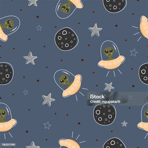 외계인과 유치한 그리기 원활한 패턴 우주 코스모스 귀여운 일러스트 벡터 스칸디나비아 스타일ufo 과학에 대한 스톡 벡터 아트 및 기타 이미지 Istock