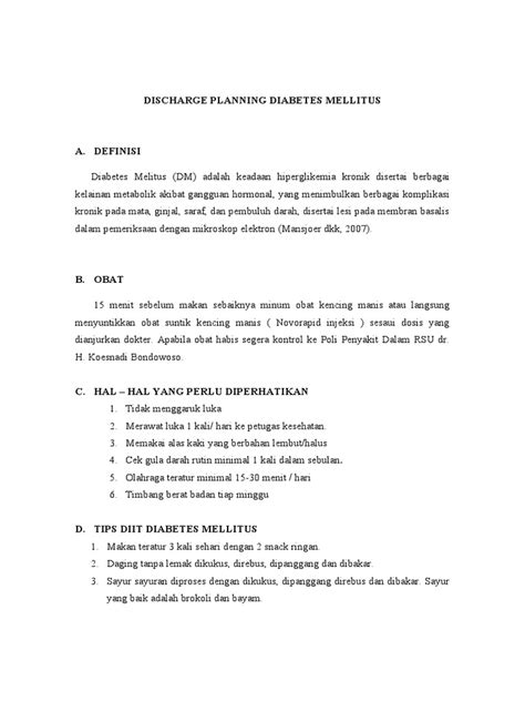 Discharge Planning Diabetes Mellitus Pdf