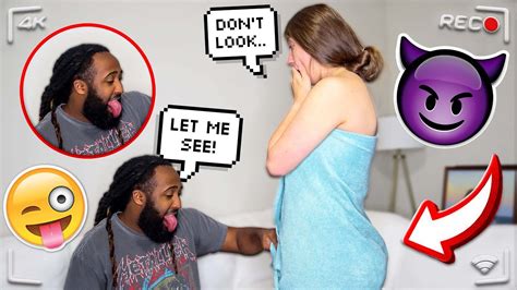 TELLING MY BOYFRIEND HE CAN'T SEE UNDER MY TOWEL TO SEE HIS REACTION! - YouTube