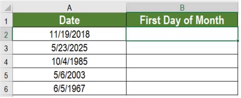 Excel Formula How To Get First Day Of Month