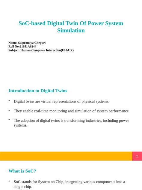 Soc Based Digital Twin Of Power System Simulation Pdf System On A