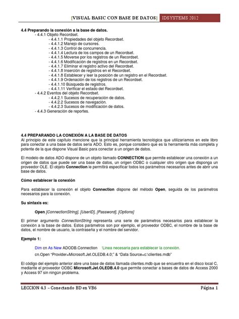 Leccion 4 3 Conectando Bd En Vb6 Pdf Active X Data Objects