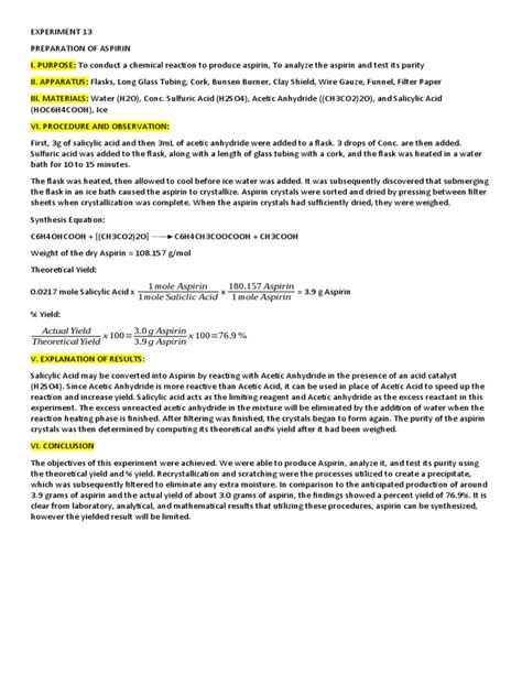 lab report experiment 13 pdf aspirin acetic acid