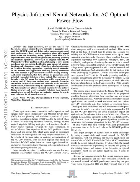 PDF Physics Informed Neural Networks For AC Optimal Power Flow