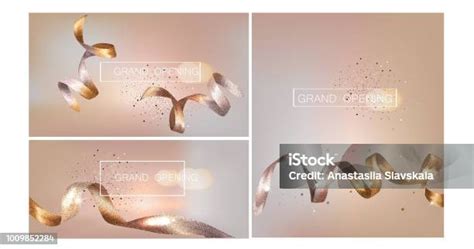 반짝이 리본으로 그랜드 오프닝 초대 베이지색 카드입니다 벡터 일러스트 레이 션 0명에 대한 스톡 벡터 아트 및 기타 이미지