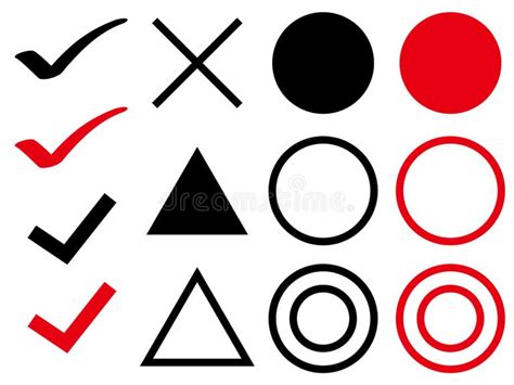 Evaluation Symbol Icon Set Simple Line Drawing Illustrations Of Circles Crosses Triangles