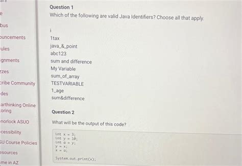 Solved Question Which Of The Following Are Valid Java Chegg Com