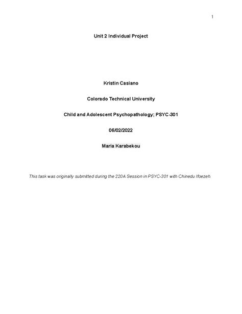 Unit 2 Individual Project Psyc 301 2 Unit 2 Individual Project Kristin Casiano Colorado
