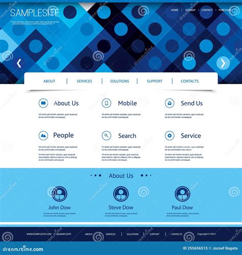 Website Template With Blue Abstract Header Design Stock Vector