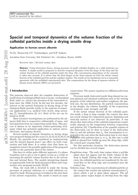 Pdf Spacial And Temporal Dynamics Of The Volume Fraction Of The