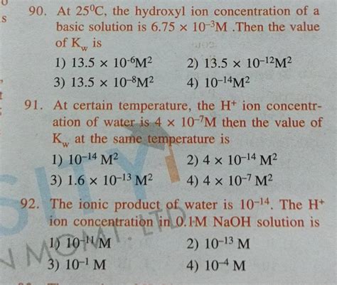 The Ionic Product Of Water Is 10−14 The H Ion Concentration In 01mnaoh