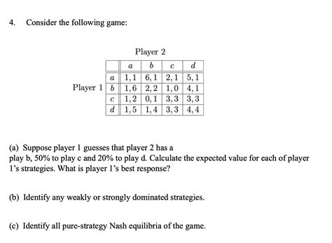 solved 4 consider the following game a a 6 с a player 2